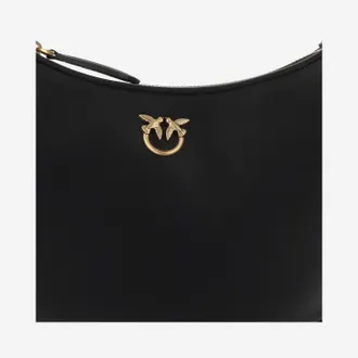Pinko Gold-Winged Logo Embellished Shoulder Bag - Black