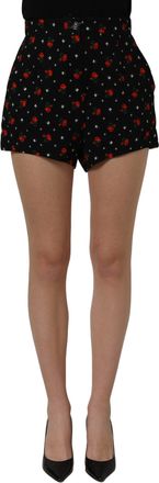 Dolce & Gabbana Black Floral High Rise Women Hot Pants Shorts Polyester Viscose Silk