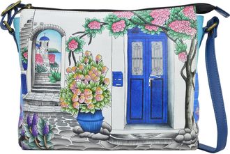 Anuschka Damen Handbemalte Echtem Leder, Schmale, mittelgroße Umhängetasche, Magical Greece