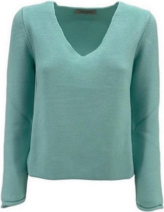 La Fileria Femme, Pulls, Bleu, Taille: 38 FR V-neck Knit