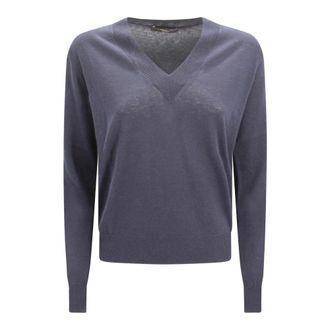 Max Mara Femme, Pulls, Bleu, Taille: 42 FR V-neck Tricots