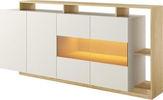 Vente-Unique Sideboard mit 4 T&uuml;ren & 4 Ablagef&auml;chern - Mit LED-Beleuchtung - Beige und Natur Hell - IDESIA