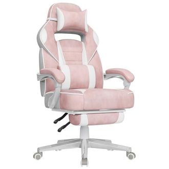 Songmics Gaming-Stuhl, B&uuml;rostuhl mit Fu&szlig;st&uuml;tze, Schreibtischstuhl mit Kopfst&uuml;tze und Lendenkissen, h&ouml;henverstellbar, ergonomisch, bis 150 kg belastbar, pastell