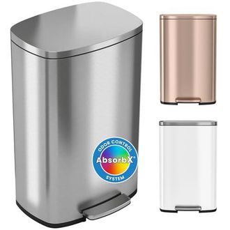 Itouchless SoftStep 50 Liter Step Abfalleimer mit Geruchsfilter und Inneneimer, Edelstahl Step Pedal Abfalleimer f&uuml;r B&uuml;ro und K&uuml;che, leiser und leiser Deckelvers