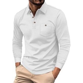 Generic Chemise Henley gaufr&eacute;e, coupe r&eacute;guli&egrave;re, col basculant, manches longues, chemise formelle, t-shirt d&eacute;contract&eacute; avec poche de poitrine, haut de sport d