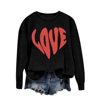 Generic Sweat-shirts de Saint-Valentin 2026 pour femmes 2024 imprim&eacute; graphique coeur col rond manches longues chemisier Saint-Valentin automne hiver pull, Noi