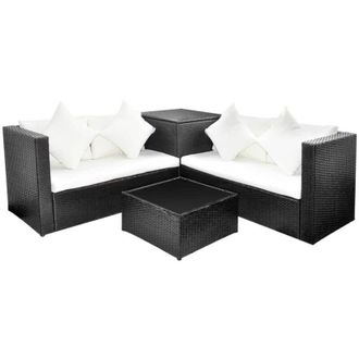vidaXL 4-tlg. Garten-Lounge-Set mit Auflagen Poly Rattan Schwarz Vidaxl