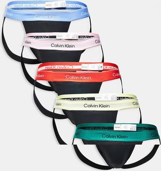Calvin Klein Pride - 5er-Pack Jockstraps in Schwarz mit Bund in verschiedenen Regenbogenfarben