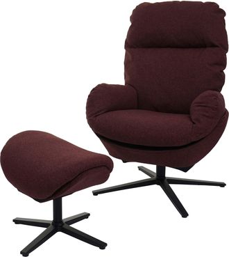 Mendler Relaxsessel + Hocker HWC-L12, Fernsehsessel Sessel Schaukelstuhl Wippfunktion, drehbar, Metall Stoff/Textil - Bordeaux