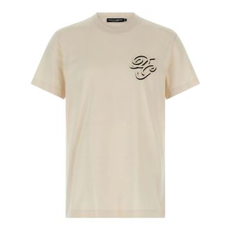 Dolce & Gabbana Homme, Tops, Beige, Taille: 2XL T-shirt en coton avec broderie