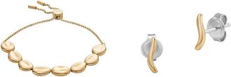 Skagen Damenarmband Kariana und Ohrringe Essential Waves, goldfarbener Edelstahl, Set