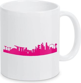artboxONE Tasse Singapur 04 Pink Skyline Print Monochrome von 44spaces - Kaffeetasse Städte