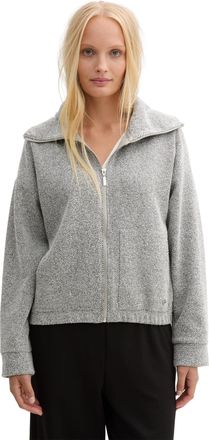Tom Tailor Damen 1044252 Sweatshirtjacke mit Kragen, 36596-Grey Heringbone Boucle, XL