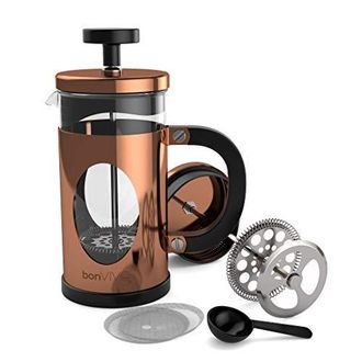 bonVIVO Cafetière à Piston en Acier Inoxydable avec Cuillère et Filtre de Rechange en Maille Résistante à la Chaleur 350 ml