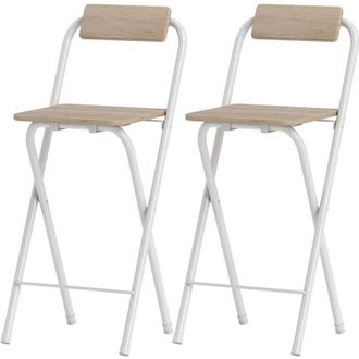 HOMCOM Homcom - Lot de 2 tabourets de bar pliants avec dossier et repose-pieds acier blanc effet bois clair