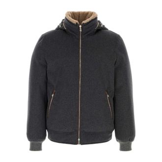 Brunello Cucinelli Daunenjacke mit abnehmbarer Kapuze - - Jackets - Herren - Grau - S