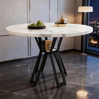 Generic Runder Esstisch 100×100×76 cm | Marmorierte MDF-Platte & Schwarze Beine | Leichter Luxustisch für 4-6 Personen | Für Esszimmer & Wohnzimmer (Black + M