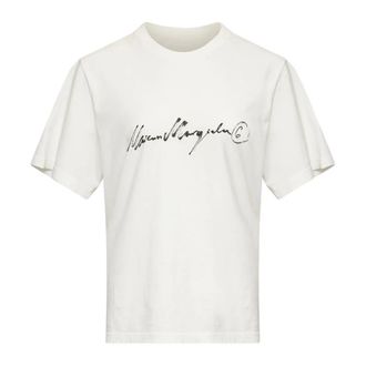 Maison Margiela T-Shirt mit handgeschriebenem Print- &uuml;berf&auml;rbt - - Tops - Damen - Wei&szlig; - M
