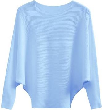Generic Pull pour femme - Col rond - Coupe ajust&eacute;e - Uni - Ray&eacute; - Couleur unie - Confortable - Manches longues - Pull chaud en tricot fin pour lautomne, bleu 