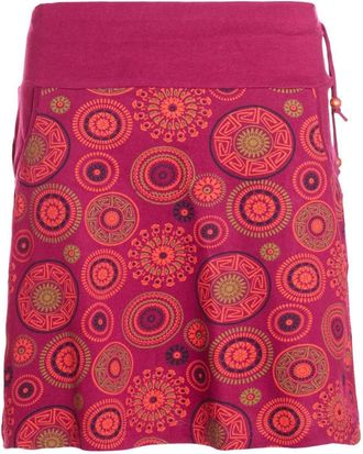 vishes Alternative Bekleidung - Damen Mini-Rock Baumwolle Mandala-Muster extra breiter Bund mit Kordel-Zug mit Taschen dunkelrot 42