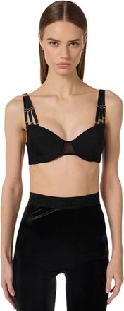 Elisabetta Franchi Femme, Tops, Noir, Taille: 38 FR Soutien-gorge en jersey et tulle avec bretelles &eacute;lastiques