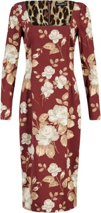 Dolce & Gabbana Femme, Robes, Multicolore, Taille: 40 FR Robe Midi en Satin Imprim&eacute; Roses Vintage