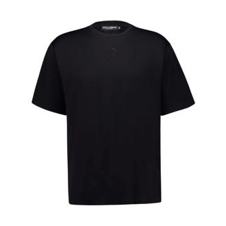 Dolce & Gabbana Schwarzes Baumwoll-T-Shirt mit Logo-Stickerei - - Tops - Herren - Schwarzk - XL