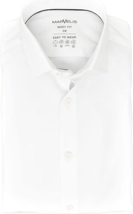 Marvelis Herren Easy to Wear Hemd Body Fit Kent Kragen Langarm Stretch Einfarbig Weiß, Größe:41