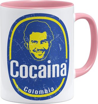 OM3 Pablo-Coca Kaffee-Tasse - Keramik Becher - 11oz 325ml - Bananas De Colombia Fun Parody - Rosa