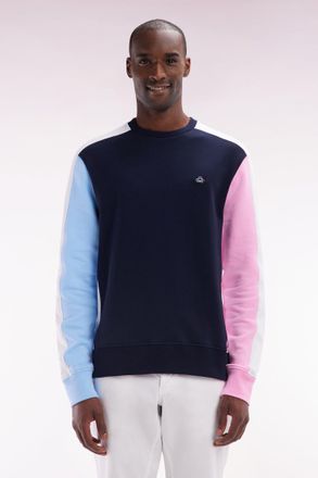 Eden Park Sweatshirt Tricolore En Molleton Coton Marine Coupe Droite