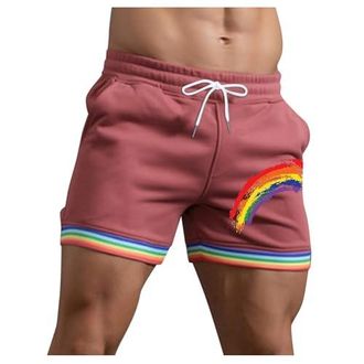 Generic Short d&eacute;t&eacute; pour homme - Couleur unie - Arc-en-ciel - Poche - Cordon de serrage - D&eacute;contract&eacute; - Sport - Course - Short de plage, Rouge past&egrave;que, 3XL