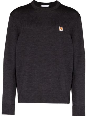 Maison Kitsuné pull en laine à patch logo - Gris