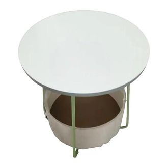 Relaxdays Beistelltisch, runder Couchtisch, mit Stoffkorb, HD 50x45cm, Kaffeetisch Wohnzimmer, MDF, Metall, Salbei-Creme