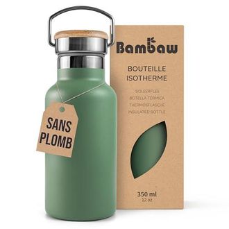 Bambaw Bouteille Isotherme 350ml, Gourde Inox Enfant Verte, Gourde Isotherme L&eacute;g&egrave;re, Gourde Metal Enfant, Bouteille Thermique R&eacute;utilisable - Vert Sauge