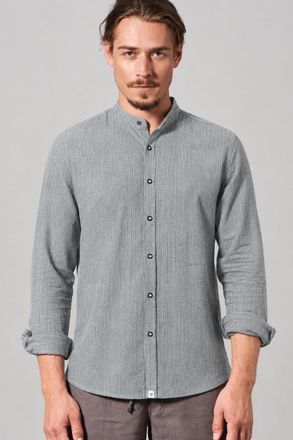 Hempage Hempage Herren vegan Hemd Leichtes Stehkragenhemd Nachtgrau