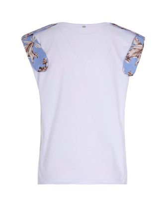 Liu Jo Womens T-Shirt With Floral Inserts White White-Brown-Blue Cotton T-Shirts & Jerseys White/brown/blue