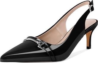 EDEFS Sandales Glamour Talon Bas 6,5 cm Bout Pointu et Boucle Cristal Ambiance Cuir Verni Sensuelle pour Mariages ou Soirées Festives Noir EU43