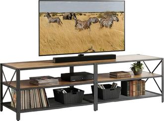 Relaxdays Relaxdays TV-Lowboard, 4 F&auml;cher, offenes TV-Regal bis 75 Zoll, Fernsehtisch, HxBxT: 52 x 180 x 39 cm, braun/schwarz