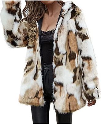 Generic Vestes dhiver pour femme - Manteau long en fausse fourrure avec boutons colorés - Manteau dhiver chaud en fausse fourrure - Veste à capuche, multicolo