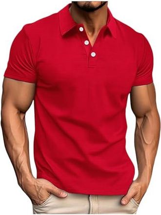 Generic Polo pour homme &agrave; manches courtes et revers - &Eacute;t&eacute; d&eacute;contract&eacute; - Couleur unie - Chemises de vacances, rouge, XXL