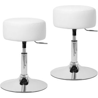 ML Design ML-Design Lot de 2 Tabourets de Travail, Rond, Blanc, &Oslash; 33 cm, Hauteur R&eacute;glable 52-65 cm, Synth&eacute;tique / Acier Chrom&eacute;, Assise sans Dossier, Tabouret