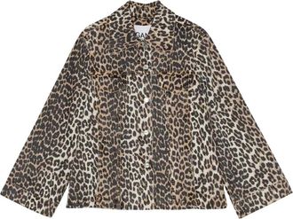 Ganni Femme, Vestes, Brun, Taille: 40 FR Veste en Denim Imprim&eacute; L&eacute;opard