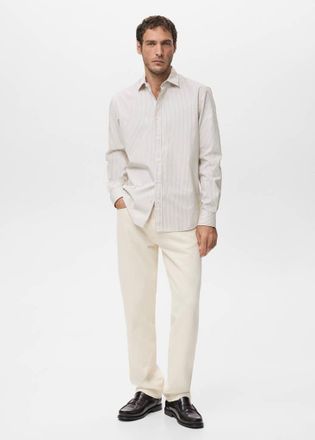 Mango Chemise coton rayures regular-fit marron moyen - Homme - XXL - MANGO MAN