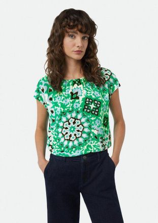 Comma Kurzarmshirt T-Shirt Blusenshirt im Fabricmix mit abstrakter Musterung