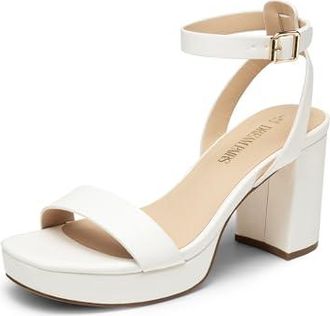 Dream Pairs Sandales &agrave; talon compens&eacute; &agrave; bout carr&eacute; pour femme - Sandales &agrave; talon bloc pour mariage, f&ecirc;te, bal de fin dann&eacute;e, Blanc-PU, 28.0 cm