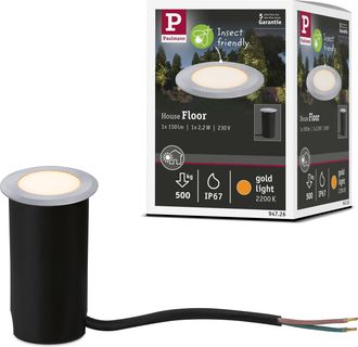 Paulmann 94726 LED Außenleuchte Bodeneinbauleuchte Goldlicht insektenfreundlich IP67 rund 50mm 2200K 2,2W 60lm 230V Alu Kunststoff, Metall
