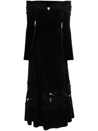 Nissa robe longue &agrave; fleurs en dentelle - Noir