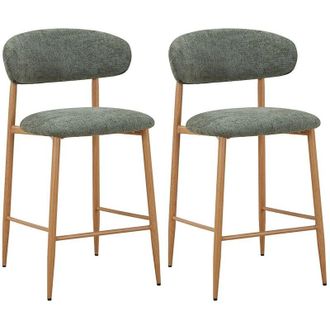Vente-Unique Lot de 2 tabourets de bar en tissu textur&eacute; et m&eacute;tal effet bois - Kaki et Naturel clair - ISOVAYA