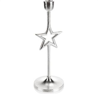 Com-Four Kerzenhalter im Stern-Design - einarmiger Kerzenständer mit rundem Fuß - einflammiger Kerzenleuchter für Weihnachten (silberfarben - Stern)