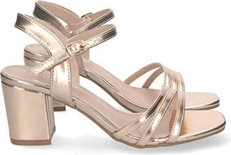 Shoes & Blues Sandale &agrave; talons pour femme, confortable avec pelles fines, talon ouvert, fermeture &agrave; boucle, printemps &eacute;t&eacute; 2023, Champagne, 41 EU